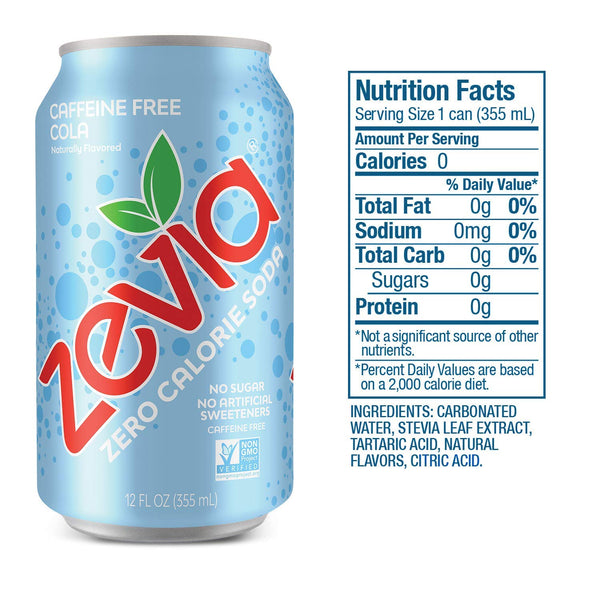 ZEVIA 355ML COLA CAFFEINE FREE – Nature Sante