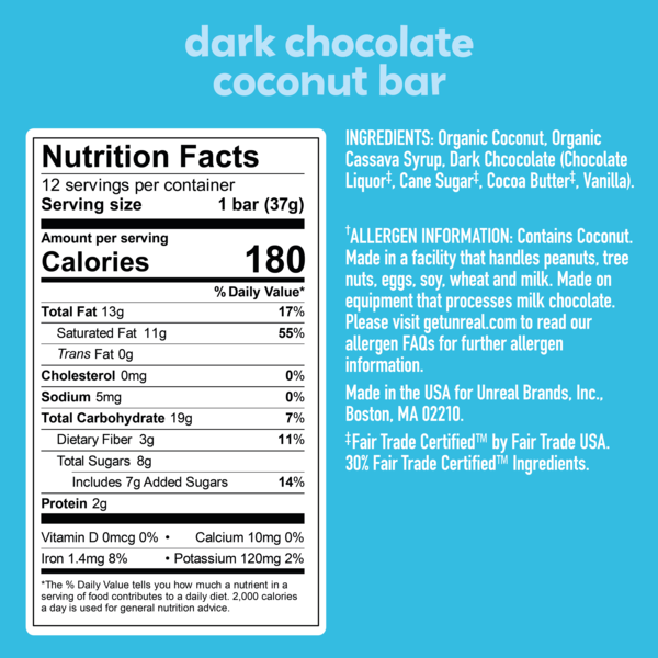 BAR 15g DARK CHOCOLATE COCONUT UNREAL – Nature Sante
